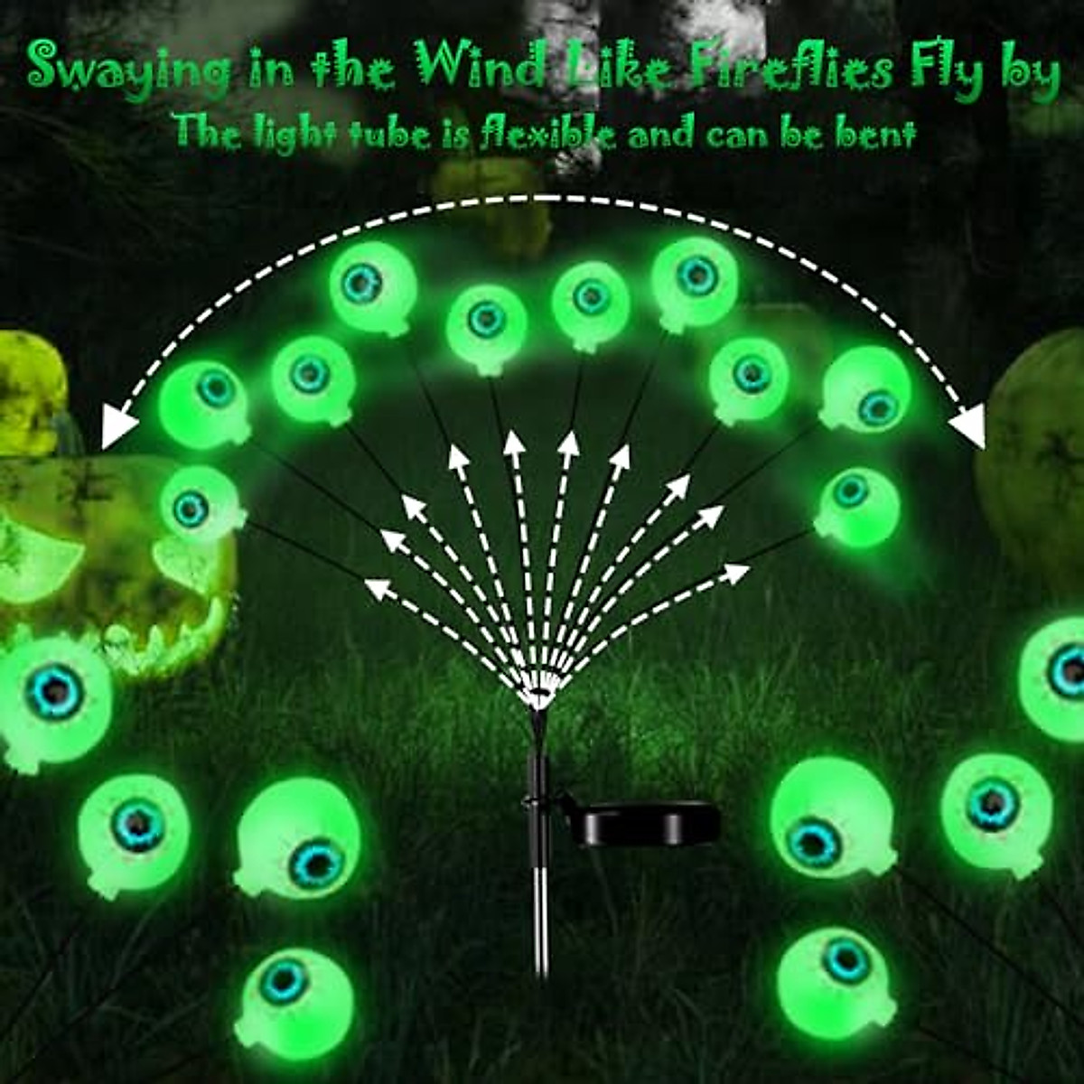 COCOJAM Halloween Decorations Outdoor Solar Scary Eyeball Garden Lights, 2 Packs 20 LED Waterproof Solar Eyeball Lights for Halloween/Yard/Lawn/Party/Graveyard Decoration (Green)