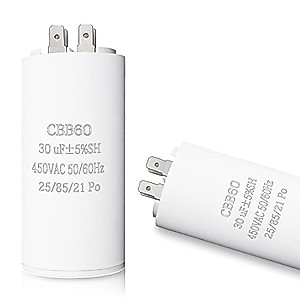 30UF CBB60 Motor Run Capacitor, 450VAC 50/60HZ Cylindrical Capacitor for Motor Run, Washing Machines, Air Conditioners and Water Pumps