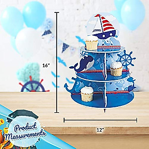 1 X Nautical Sailor Cupcake Holder Stand Size: 16" x 12" diam. by Fun Express blue and white