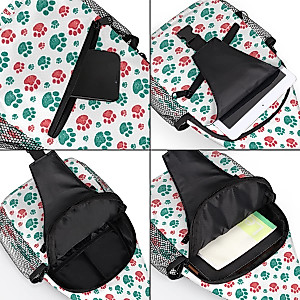 Mularoka Polka Dots Paw Sling Bag Crossbody Sling Backpack for Women Men, Pawprints Travel Hiking Chest Bag Daypack Small Cross Body Sling Bags