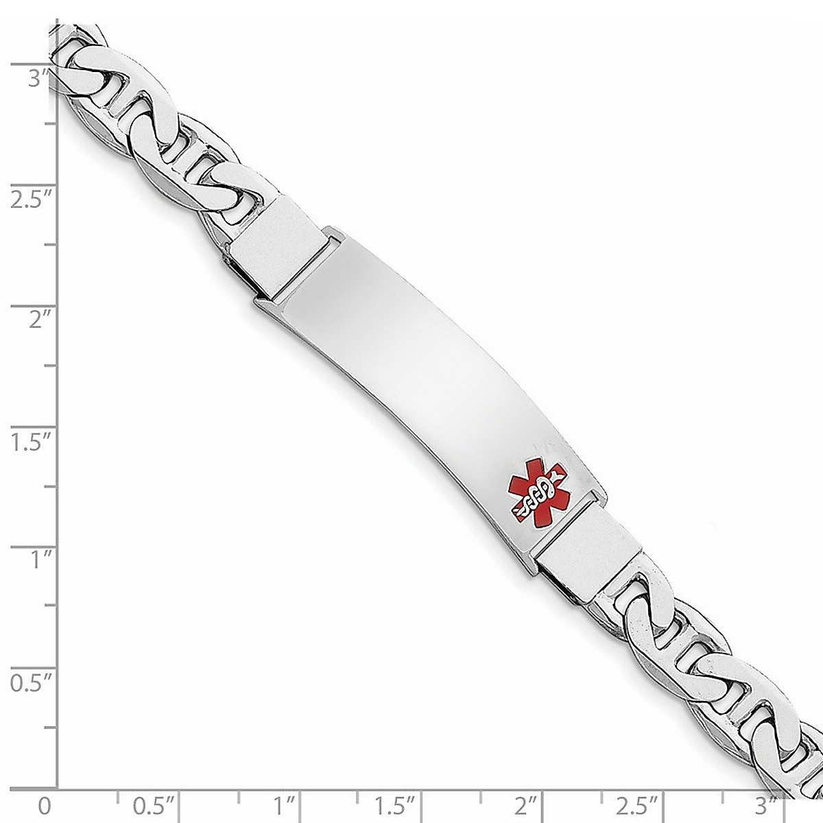 Solid 925 Sterling Silver Enamel RN Registered Nurse Caduceus Symbol Medical ID Emergency Alert Bracelet Anchor Mariner Link Engravable Identification Name Bar Tag - with Secure Lobster Lock Clasp 8"
