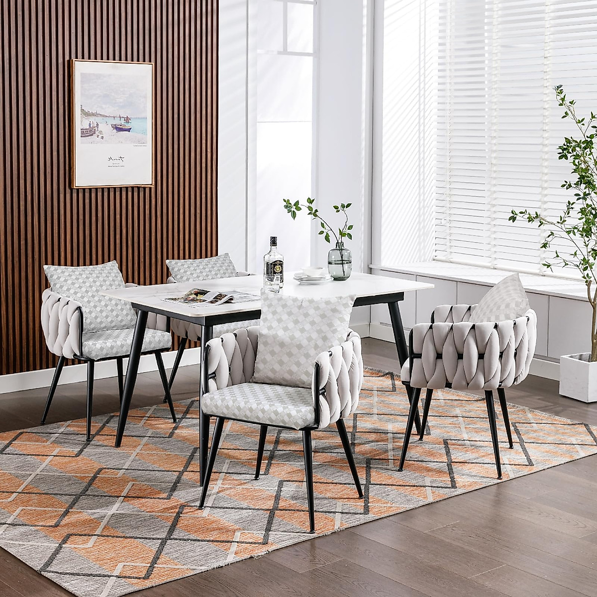 Wycian Comfortable Chairs, Cream Chair Vanity 2PCS Velvet with Woven Tufted Backrest Details Seat Height 18" for Living Room Bedroom Dining Rooms Garden