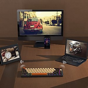 NACODEX 65% Bluetooth Mechanical Keyboard Hot Swappable Box Brown Switch, PBT SA Spherical Keycaps, Music Rhythm Customizable RGB, 2.4G/Type-C Mini Keyboard for PC Mac Window (Brown Switch)