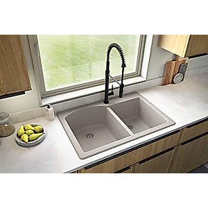 Karran QT-610 Drop-In Quartz Composite 33 in. 1-Hole 60/40 Double Bowl Kitchen Sink in Concrete