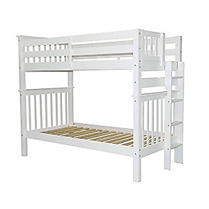 Bedz King Tall Bunk Beds Twin over Twin Mission Style with End Ladder, White