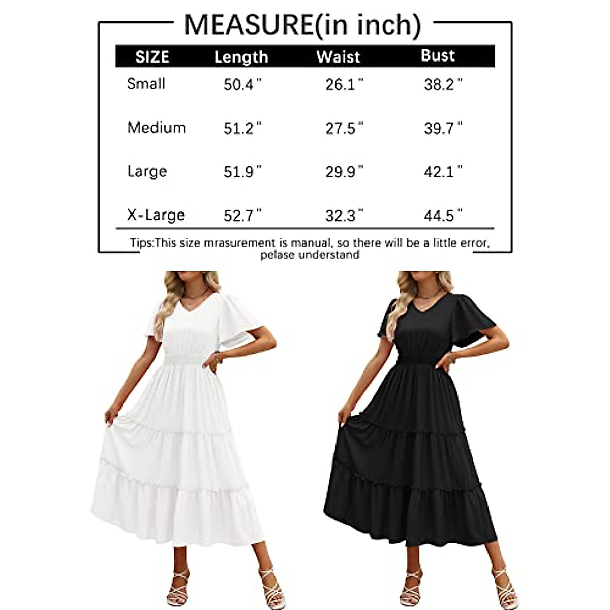 LILLUSORY Womens Midi Dresses 2023 Summer Short Sleeves Flowy Tiered Long Maxi Dress White