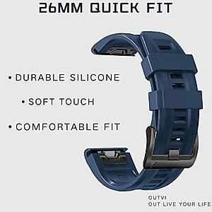 OUTVI 26 watch band compatible with garmin fenix 5x 6x Pro 7x 3 hr quick fit 26mm bands replacement for Epix Pro Gen 2 51mm Enduro 2 Descent Mk1 Mk2 Mk2i Mk3i tactix soft silicone men women Dark Blue