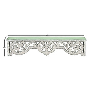 Deco 79 Wood Floral 1 Shelf Wall Shelf, 48" x 8" x 10", White