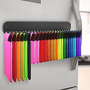 RESOVO Can Cooler Sleeves Holder Magnetic for Fridge, Beer Sleeves Dispenser Organizer for Storage w/ 25 Hooks, with Screws for Wall Mounted