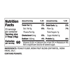 PBfit No Sugar Added, Made with Erythritol and Monk Fruit, All-Natural Peanut Butter Powder from 368g (13 Ounces)
