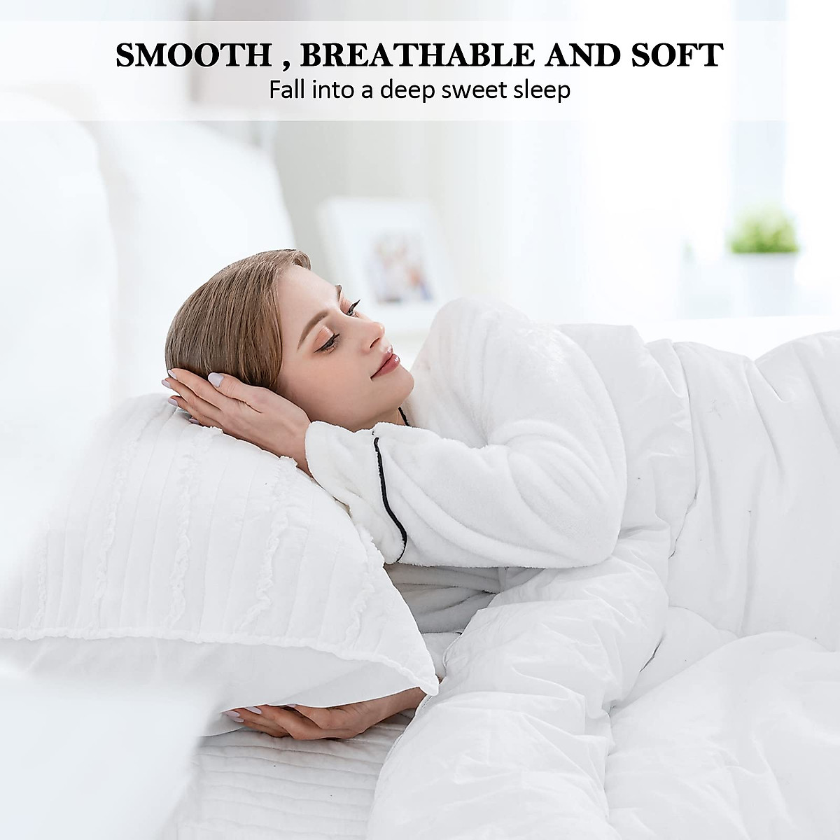 BOSOWOS Queen Size Pillow Shams Set of 2, Ultra Soft Breathable 20 x 30 Inches Pillow Case Envelope Closure, Microfiber Farmhouse Bed Pillowcases for Easy Care, White