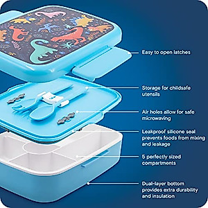 RUVALINO Bento Lunch Box for Kids, 5-Compartment Bento-Style Kids Lunch Box with Utensils, Leak-Proof, Dishwasher Safe, Pre-School Kid Daycare Lunches Snack Container for Ages 5 and up, Dinosaur