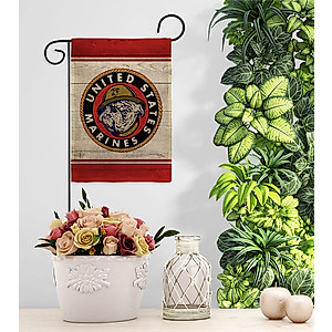 Marine Bulldog Burlap Garden Flag - Set with Stand Armed Forces Corps USMC Semper Fi United State American Military Veteran Retire Official - House Banner Small Yard Gift Double-Sided 13 X 18.5