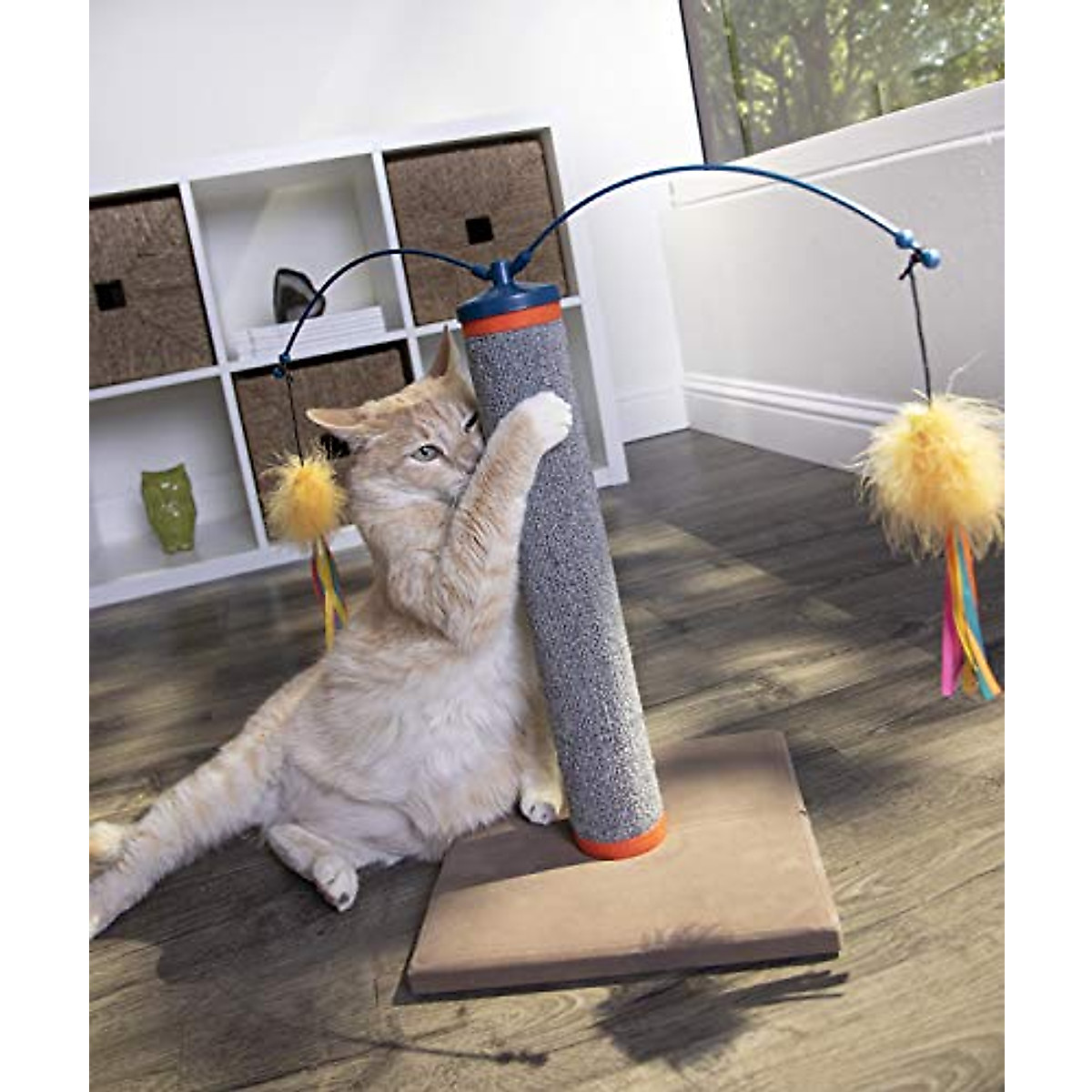 SmartyKat Scratch 'N Spin Carpet Cat Scratching Post with Spinning Wand Toys - Gray, One Size