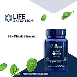 Life Extension No Flush Niacin 640 mg - Flush Free Vitamin B Supplement with Inositol for Healthy Metabolism and Cholesterol Management – Non-GMO, Gluten-Free - 100 Capsules
