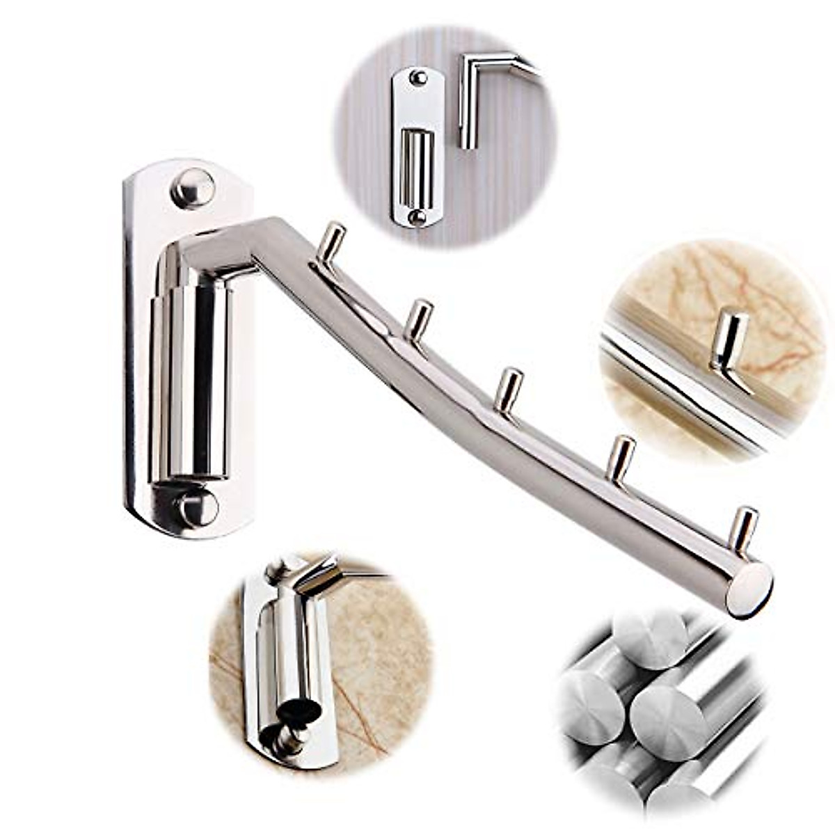 Adromy Folding Wall Mounted Clothes Hanger, Stainless Steel Clothes Holder Swing Arm Closet Drying Rack Clothing Hanging System Heavy Duty Closet Storage Organizer - Silver