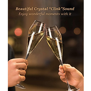 AOOE Champagne flutes glass Set of 4,Hand Blown Crystal Wedding Flutes Glasses,Perfect for Christmas Day,Wedding, Anniversary,10.5", 7.5 Oz, Clear…