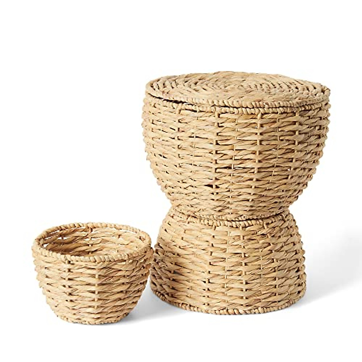Artera Wicker Storage Basket - Set of 3 Natural Woven Blanket Basket, Decorative Side Table