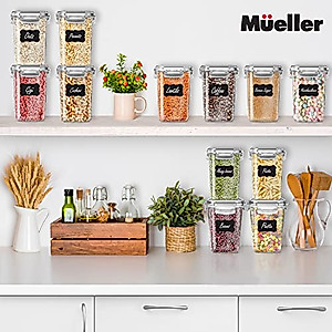 Mueller Airtight Storage Food Container Set with Lids – 12-Piece, Kitchen & Pantry Organization and Storage, Dishwasher, Freezer and Microwave Safe – 12 Labels, 4 Measuring Cups and Marker, White