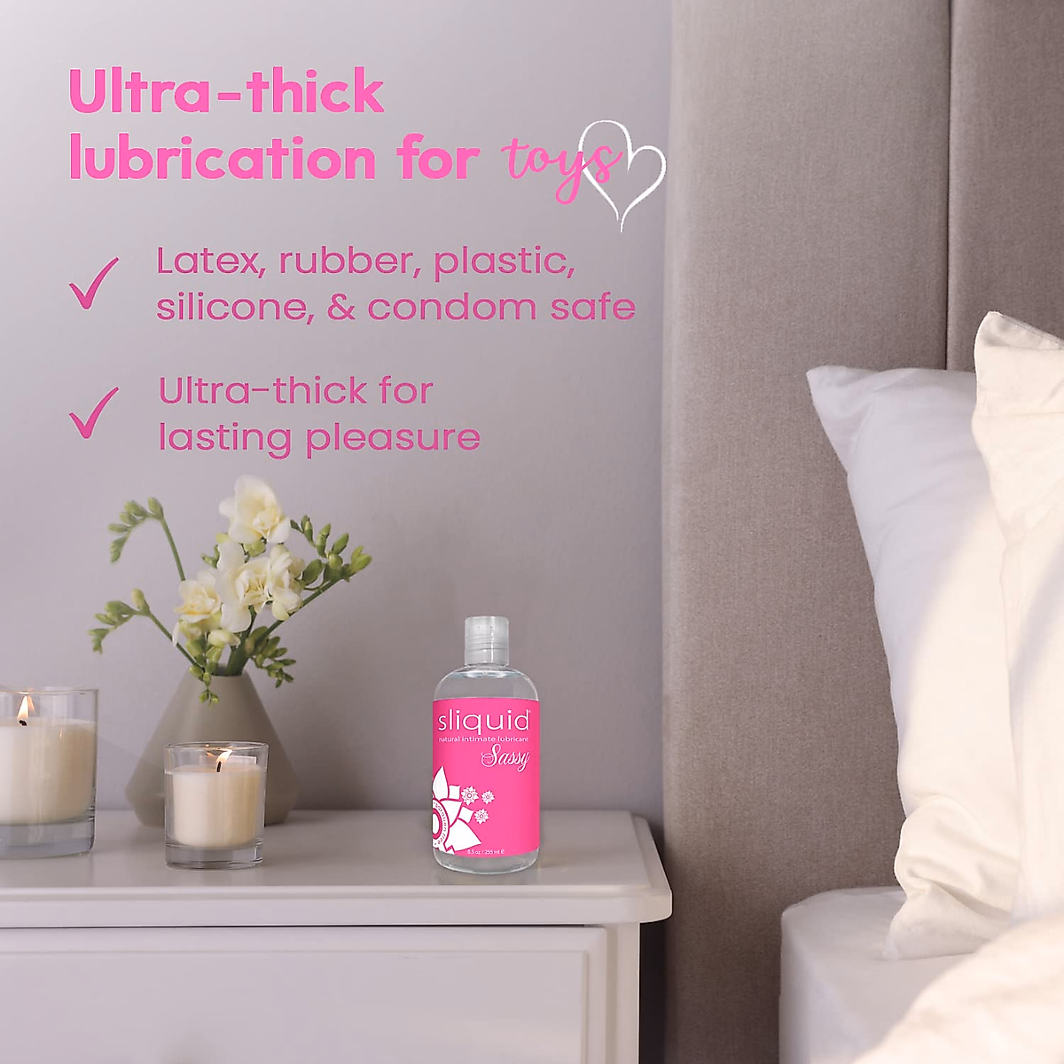 Sliquid Sassy Water-Based Lube - Thick, Long-Lasting Gel, Natural Lube for Women/Men/Couples, Unscented, 8.5 Fl Oz