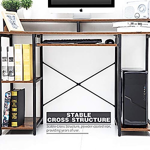 TOPSKY Computer Desk with Storage Shelves/23.2” Keyboard Tray/Monitor Stand Study Table for Home Office(46.5x19 inch, Rustic Brown)