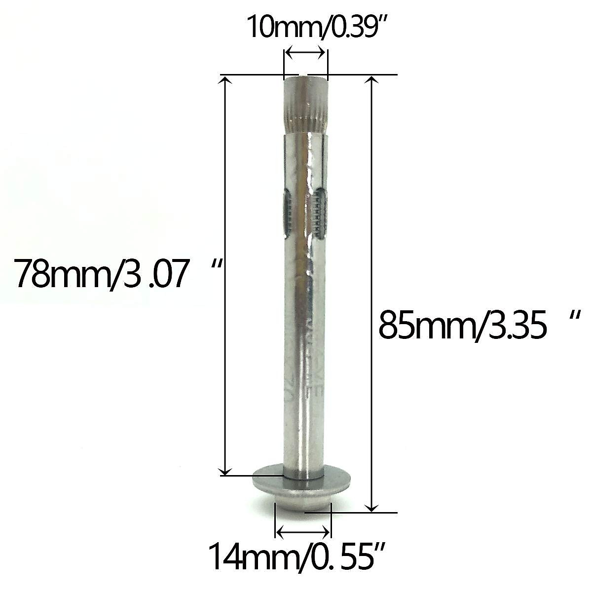 L-A Repair Part External Hex Expansion Bolt 304 Stainless Steel Expansion Bolts M8x80mm Silver (Pack of 3）