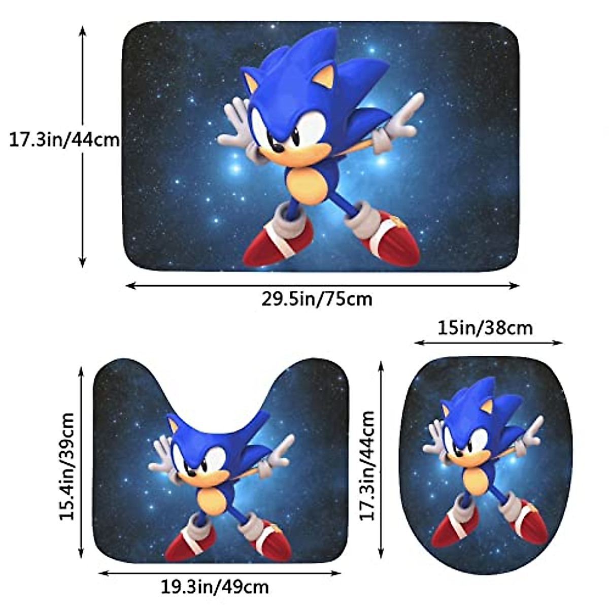 BOABIXA Son.ic The Hedge.hog 4 Piece Shower Curtain Sets, with Non-Slip Rugs, Toilet Lid Cover and Bath Mat, Durable and Waterproof, for Bathroom Decor Set, 72 inch X 72 inch (20220305)