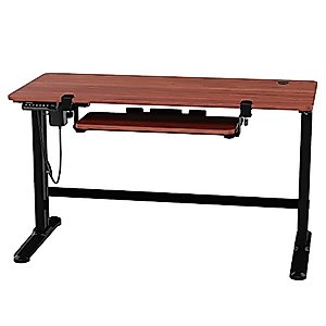 Truweo Adjustable Electric Standing Desk – 50 x 23.6 inches Sit to Stand Office Desk with Cable and Sliding Keyboard Tray – 3 Controlled Memory Height Settings – Anti-Scratch Surface – Brown