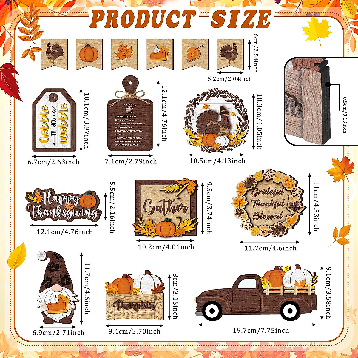 Set of 15 Fall Tiered Tray Decor Pumpkins Farmhouse Decor Autumn Maple Leaf Table Centerpieces Thanksgiving Harvest Wood Blocks Signs for Home Decor(Elegant Style)