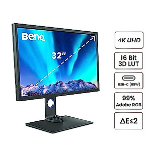 BenQ SW321C Photo Video Editing Monitor 32" 4K UHD | 99% AdobeRGB,100% sRGB,95% P3 | IPS | Hardware Calibrated | 16 bit 3D LUT | DeltaE ≤2 | Uniformity | HLG | AQCOLOR | Ergonomic | USB-C(60W) , Black