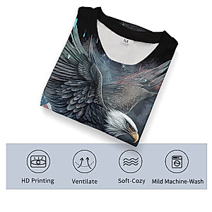 TiwBski Novelty American Flag T-Shirts for Men Eagle Graphic Shirt with Short Sleeves,Black3,XL