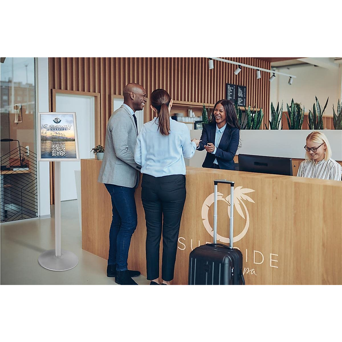 Floor-Standing Sign Stand for 11 x 17 inch Poster, Snap-Open Frame - Silver Anodized Aluminum