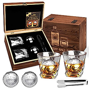 Gifts for Men Dad Husband Christmas, Whiskey Stones Set Whiskey Glasses Set of 2 Large XL Stainless Steel Balls Unique Anniversary Drinking Gift Set Bourbon Gift for Him Uncle Grandpa Boyfriends