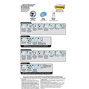 Command Plastic, Holds, 1 Bath Soap Dish with Water-Resistant Adhesive, 2 lb Capacity, 2 Strips, BATH14-ES, Clear Frosted