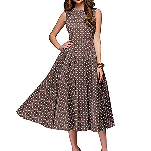 Simple Flavor Women's Vintage Dress Sleeveless O-Neck Party Cocktail Dress (Brown, S)