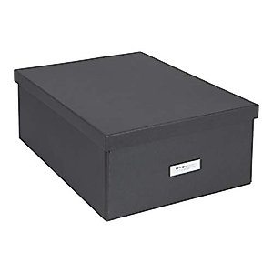 Bigso Box of Sweden Katrin Collapsible Storage Box | Photo Storage Box w/Labelframe for Easy Identification | Simple Assembly | Decorative Storage Boxes w/Lids | 13.5" x 17.6" x 7.2" | Dark Gray