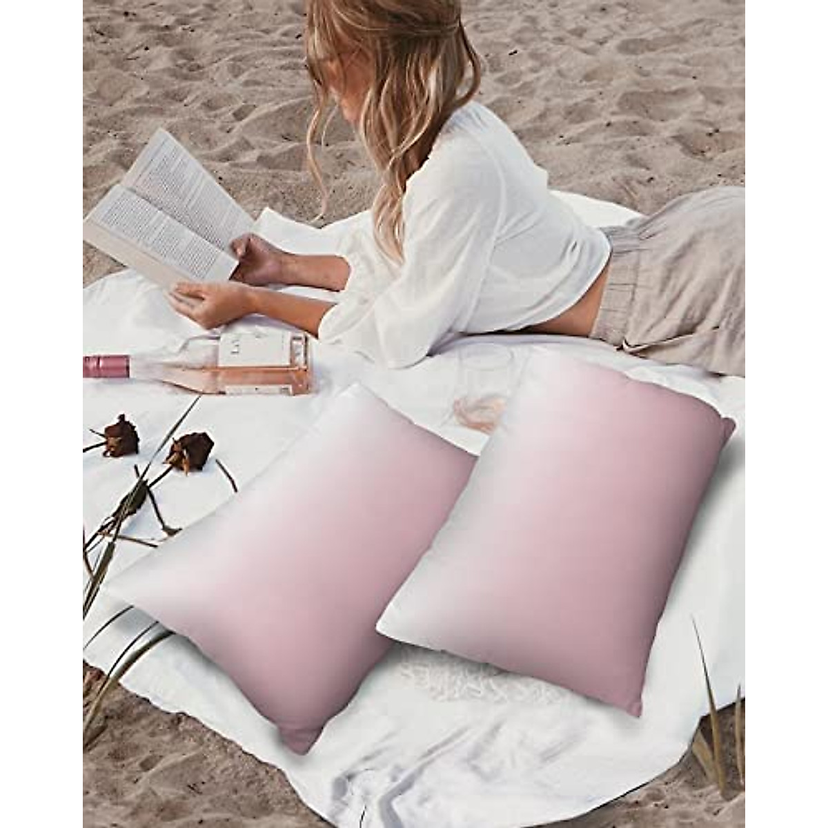 Xback Outdoor Throw Pillow Covers Waterproof Cushion Cases Set of 2, Cute Pink White Gradient Dreamy Minimalist Style Decorative Pillowcases for Patio Furniture Garden Tent-