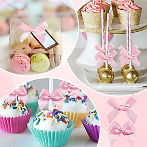 HFKPJRT 300Pcs Mini Pink Bows - 1.5" Mini Bows for Crafts, Mini Satin Bows for Gift Wrapping, Mini Ribbon Bows for DIY, Baby Shower, Birthday Party, Wedding Decorations, Christmas Bows for Present