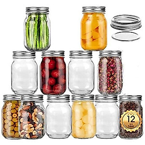 Simpli-Magic 79386 Mason Jars (16 oz) [12 Pack] Canning Jars with Sealed and Straw Lid, Ideal for Juice, Jam, Honey and Spice, Wedding Favors, Shower Favors, Baby Foods