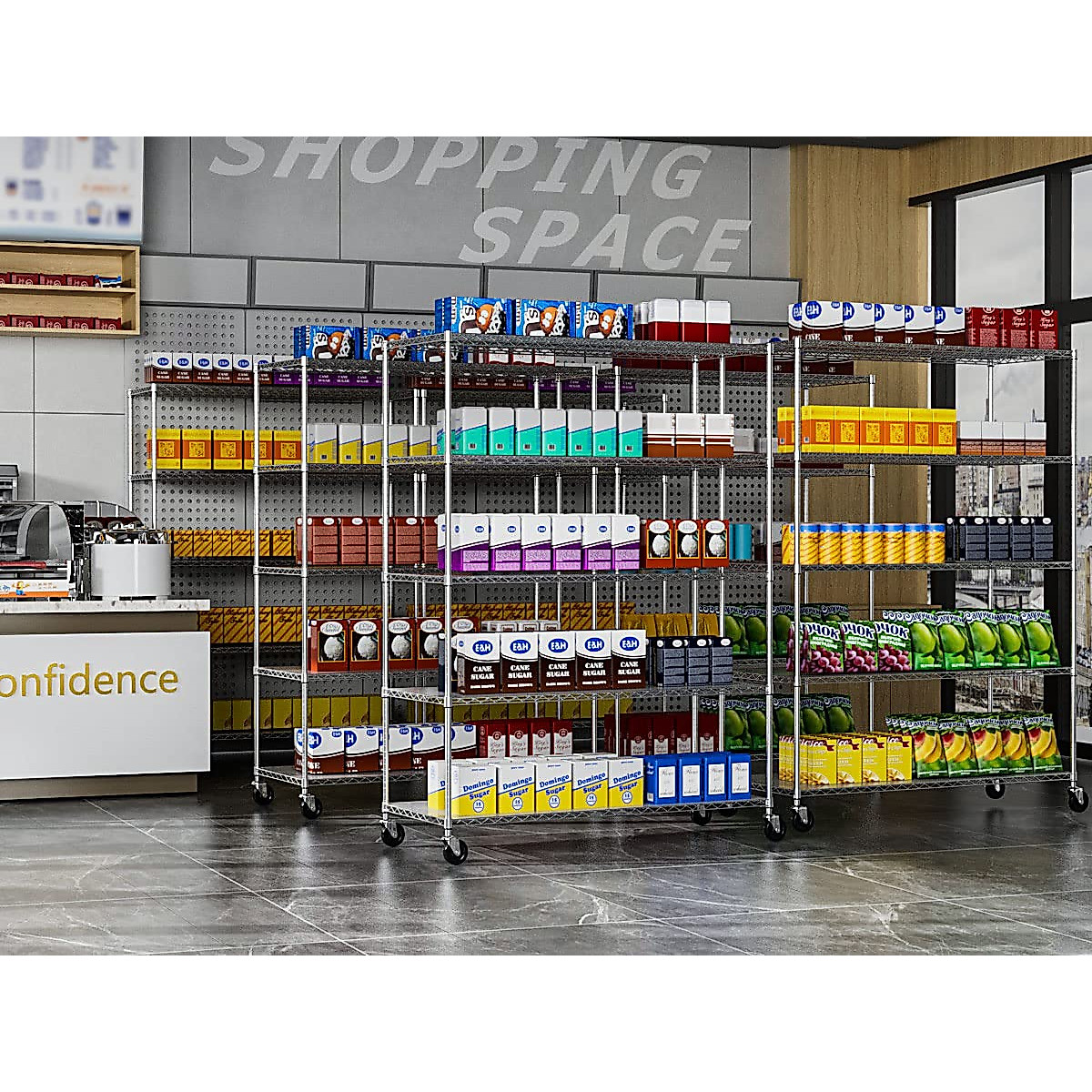 5 Tier NSF Wire Shelf Shelving Unit, 24 x 60 x 82 Inch 7500lbs Capacity Heavy Duty Adjustable Storage Metal Rack with Wheels/Leveling Feet & Shelf Liners, Ideal for Garage, Kitchen, and More - Chrome