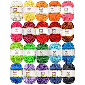 20 Acrylic Yarn Skeins - 438 Yards Multicolored Yarn in Total – Great Crochet and Knitting Starter Kit for Colorful Craft – Assorted Colors