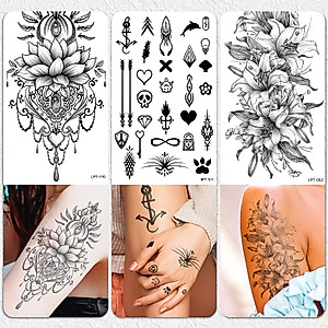 EMOME 400+ Stylish Styles Realistic Temporary Tattoos for Women, Long Lasting Semi Permanent Tattoo, Waterproof Large Flowers Rose Hand Tattoos Stickers and Fake Tattoos for Adults Girls (79 Sheets)
