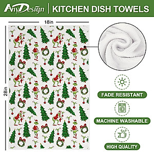 AnyDesign Christmas Kitchen Towel Green White Buffalo Plaids Dish Towel 28 x 18 Inch Funny Cartoon Character Tea Towel Xmas Decorative Hand Drying Towel for Kitchen Cooking Baking, 4 Pack
