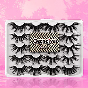 False Eyelashes Mink Lashes 25mm Long Eye Lashes Pack Dramatic 6D Wispy Thick Volume Fake Eyelashes by Geeneiya (2 Styles Mixed)