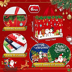 Aliceset 6 Pcs Extra Large Christmas Gift Bags 22 x 17 Inch Reusable Non Woven Jumbo Tote with Handle for Xmas Gift Wrapping(Cute)