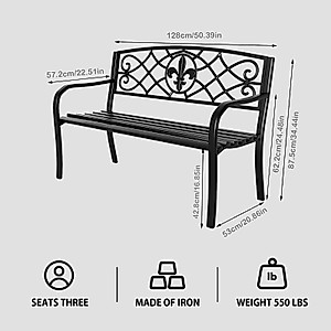 HCSH&WILL Outdoor Bench, Weatherproof Park Bench, Classic Garden Bench with Backrest & Armrests, Outdoor Metal Bench for Patio, Porch, Lawn and Yard, Black