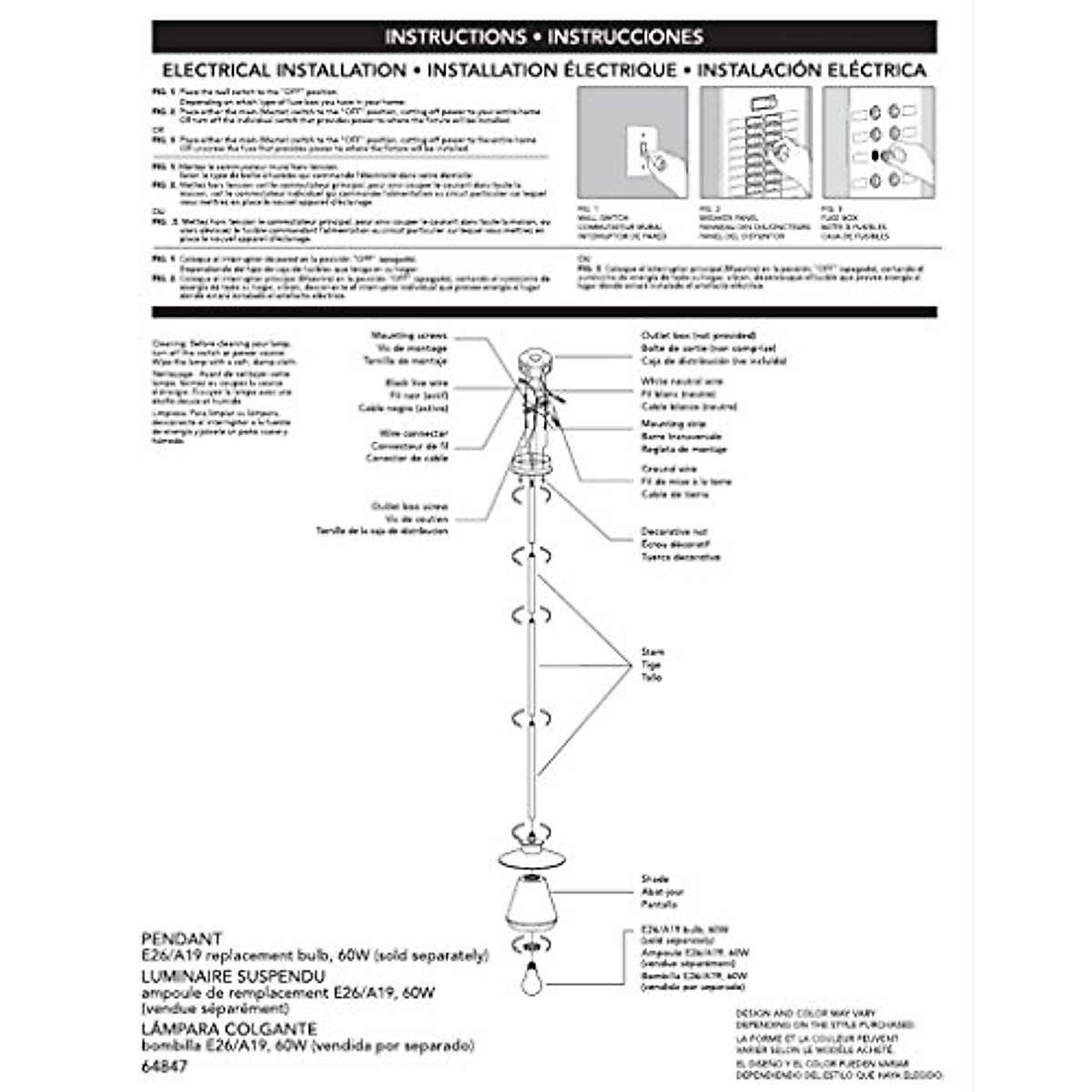 Globe Electric 64847 Nate 1-Light Pendant, Oil Rubbed Bronze, Clear Glass Shade, Bulb Not Included