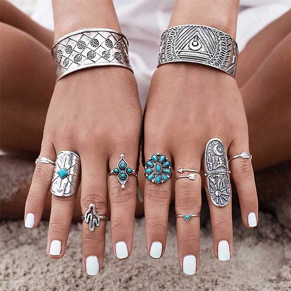 Yean Boho Ring Set Silver Statement Rings Joint Knuckle Ring Set Midi Stacking Rings for Women and Girls(Pack of 9) (Boho) (Boho)