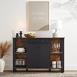 VASAGLE Buffet Cabinet, Kitchen Sideboard, Storage Organizer with Drawer, Shelves, Door, for Living Room Hallway, Rustic Brown and Black ULSC103B01