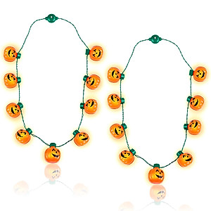 FUTUREPLUSX Pumpkin Light-up Necklace, 2 PCS Halloween Pumpkin Necklace Flashing Light Up Pumpkin Halloween Necklace
